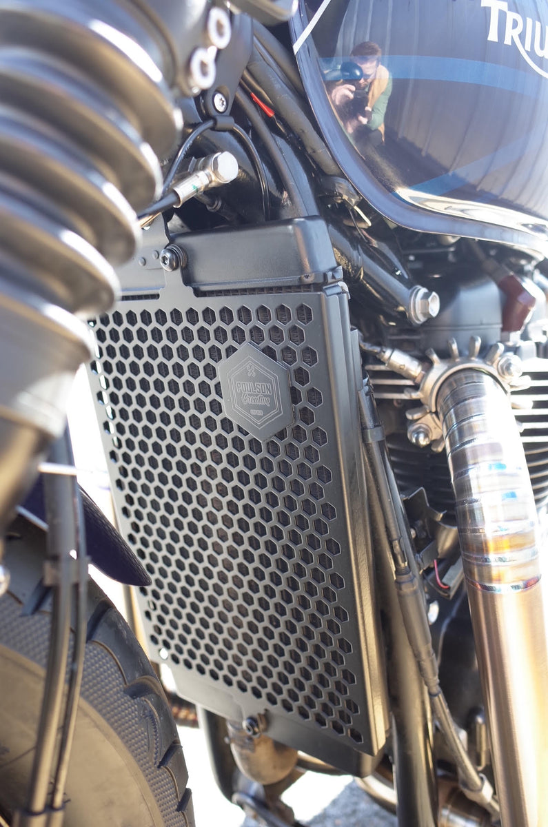 Poulson ~ Custom Triumph Bobber radiator guard – Poulson Creative Customs